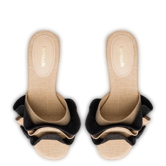 Larroude | Shoes | Nwt Larroud Brigitte Ruffle Mule In Beige And Black ...